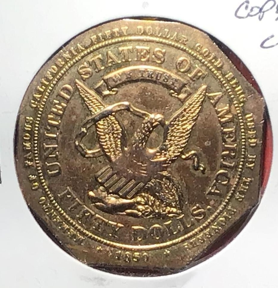 1850 $50 Pioneer Gold "Octagon" Shaped! Novelty Old Coin! | eBay