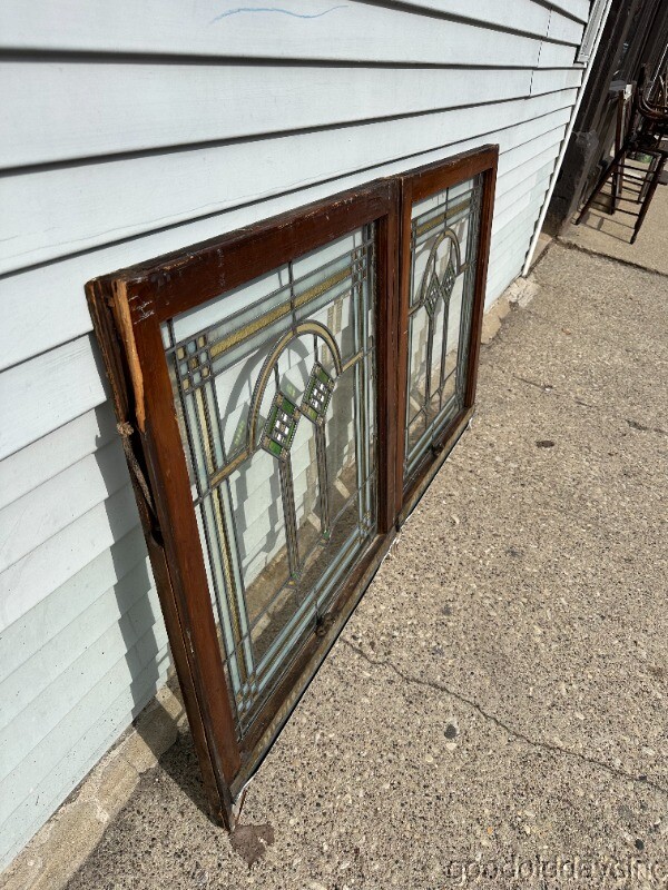 Pair of Antique 1920s Chicago Bungalow Stained Glass Windows 34" by 28 ...