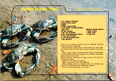 Recipe Delmarva Del-Mar-Ya Crab Cakes Postcard | eBay
