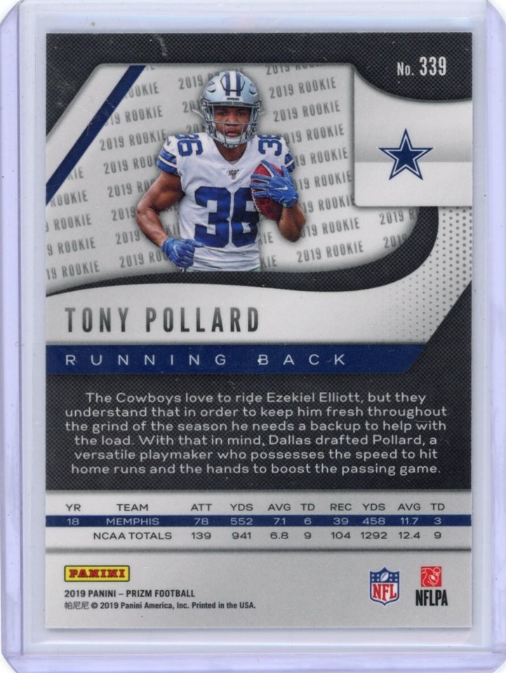 Tony Pollard 2019 Panini Prizm Rookie RC #339 Dallas Cowboys | eBay