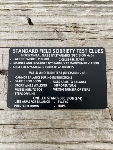 Metal Standard Field Sobriety Test Card | eBay