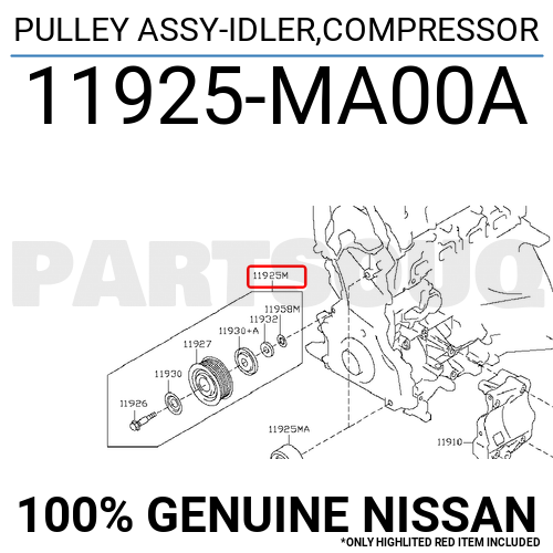 11925MA00A Genuine Nissan PULLEY ASSY-IDLER,COMPRESSOR 11925-MA00A | eBay