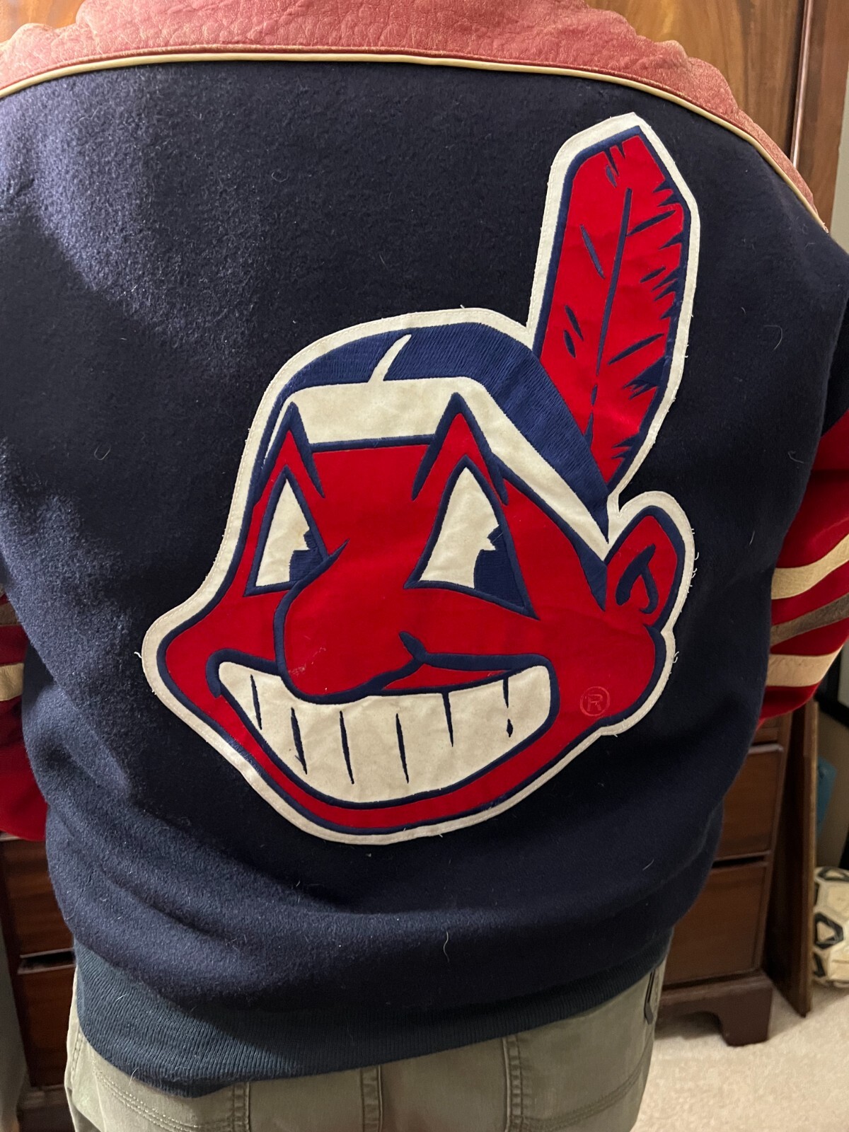 Cleveland Indians Chief Wahoo Wool Leather Bomber Jacket JH Design XXL ...