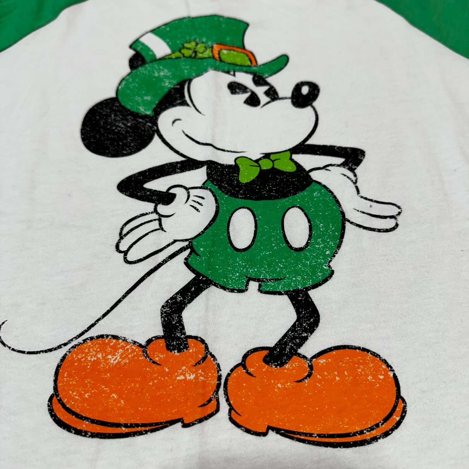 NEW Disney Shirt Womens Small White Green Cotton Blend 3/4 Mickey Mouse ...