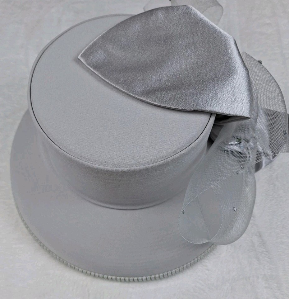 Lisa Rene Silver Dress Church Hat Style H9405 Sequence Beads Bow w/ Box ...