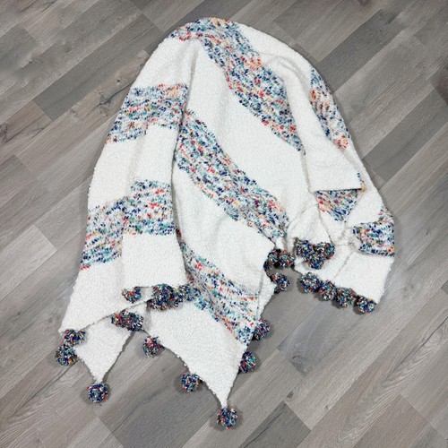 Anthropologie Madison 88 Boucle Confetti Pom Pom Throw Blanket White ...