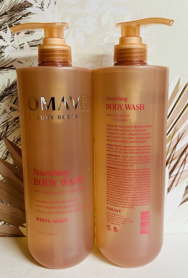 2-Pack Omave ~ Luxury Body Care ~ White Agave Nourishing Body Wash w ...
