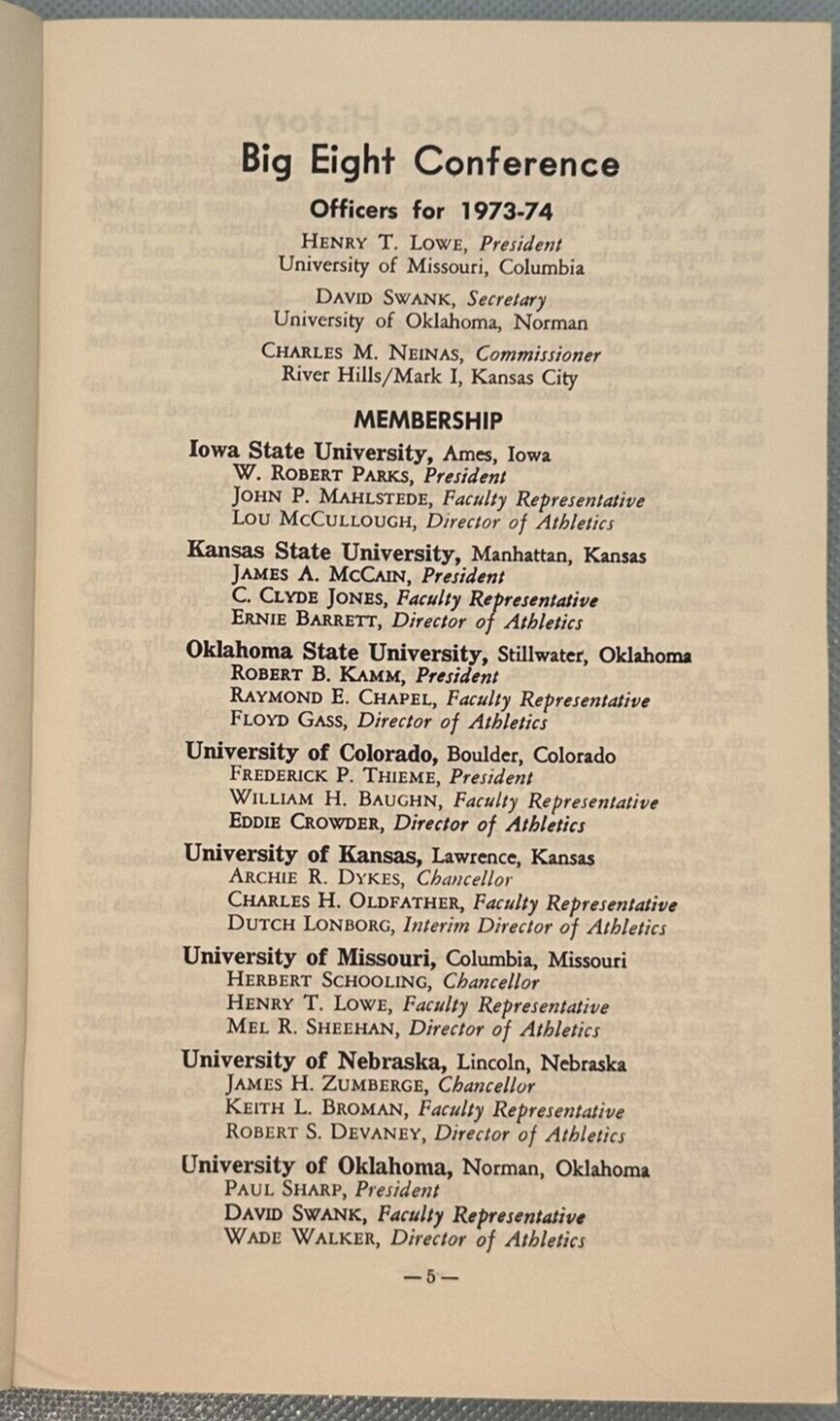 Big 8 Eight Conference OU Nebraska OSU Kansas Iowa CO MO Yearbook 1973 ...