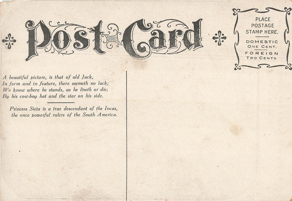 COL. JACK CHISM and PRINCESS SIETA-COWBOY & INCA INDIAN~ POSTCARD | eBay