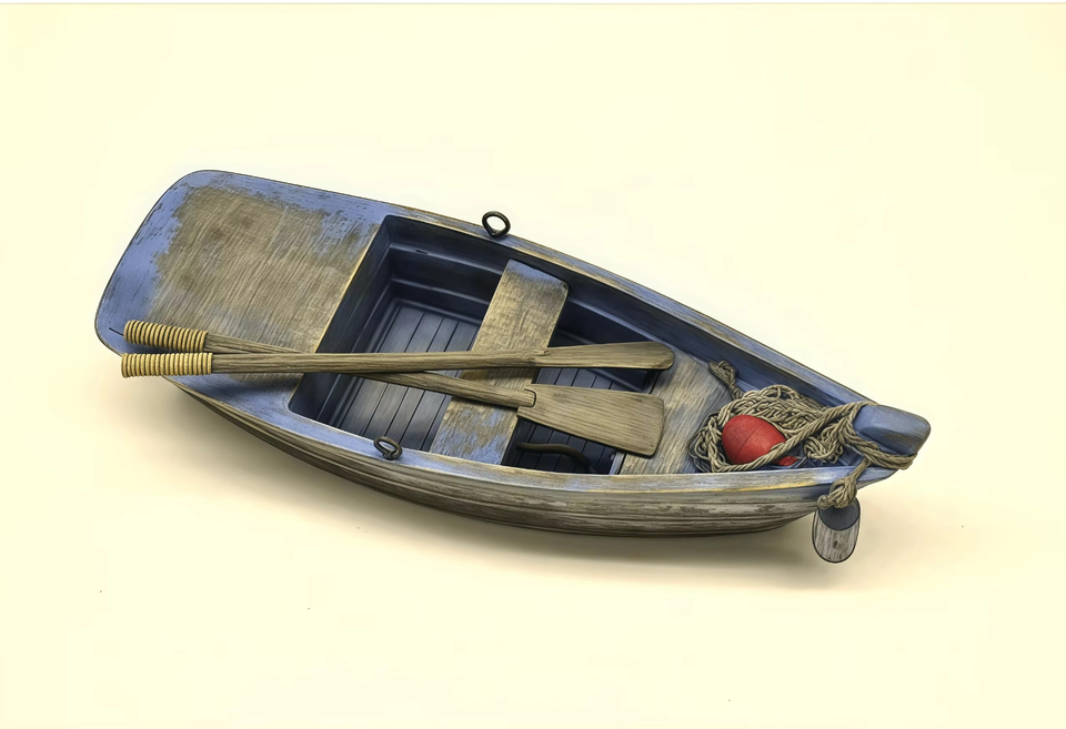 1/35 Scale Wooden Rowboat Resin Model Kit with Oars & Net for Diorama ...