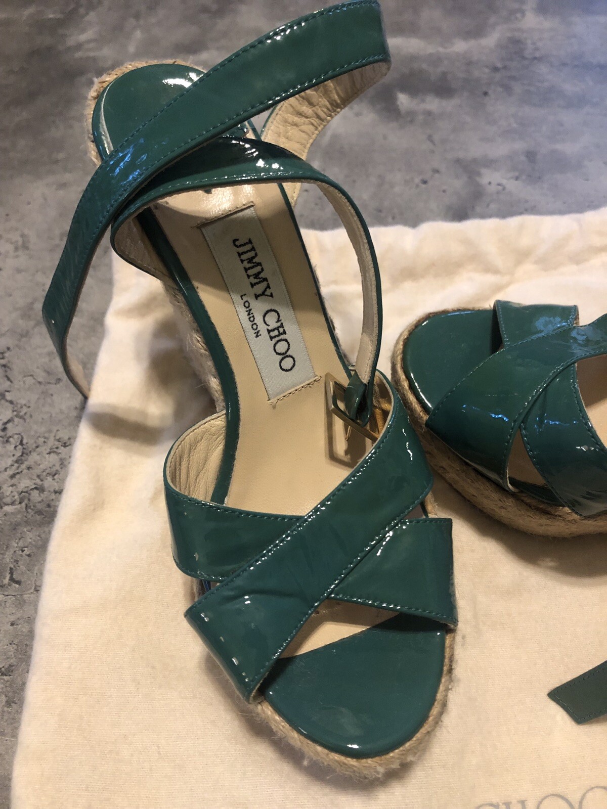 JIMMY CHOO Phoenix espadrille wedges Turquoise patent… - Gem
