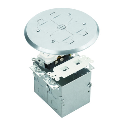 2-Gang ROUND Floor Box Assembly Kit w/ Nickel Flip Cover 15A TR Duplex ...
