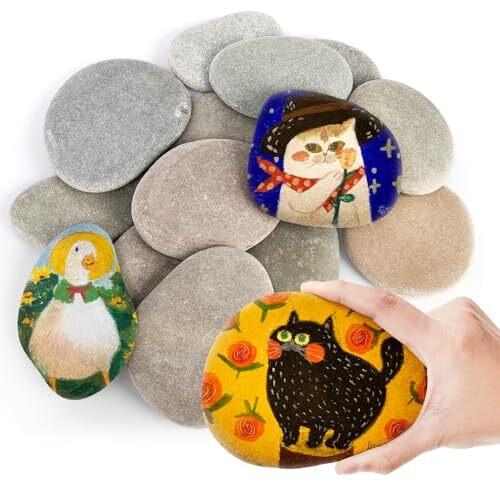 15 Pack Extra Large Flat River Rocks, 3.1-4.7 Inch Smooth Stones, Rock ...