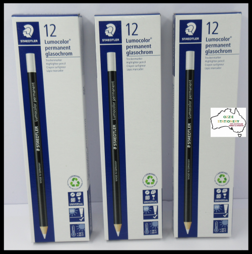 36 x WHITE WITH BOX Staedtler Glasochrom Chinagraph Lumocolor Permanent ...