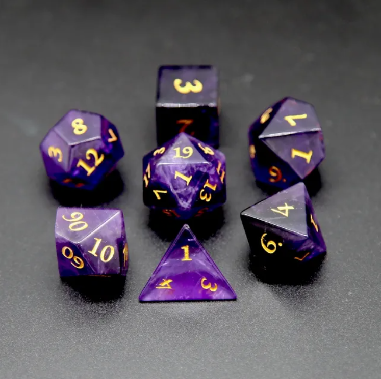 Purple Amethyst Gemstone Dice Set Poly RPG DnD Dungeons Dragons AD&D ...