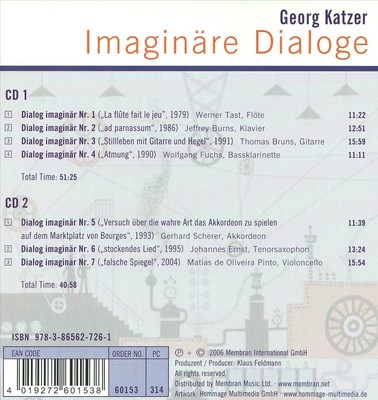 GEORGE KATZER GEORG KATZER: IMAGINÄRE DIALOGE NEW CD 4019272601538| eBay