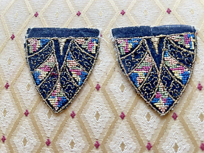 PAIR ANTIQUE PETIT POINT & GOLD THREAD CREST-SHAPED DESIGN PATCHES | eBay