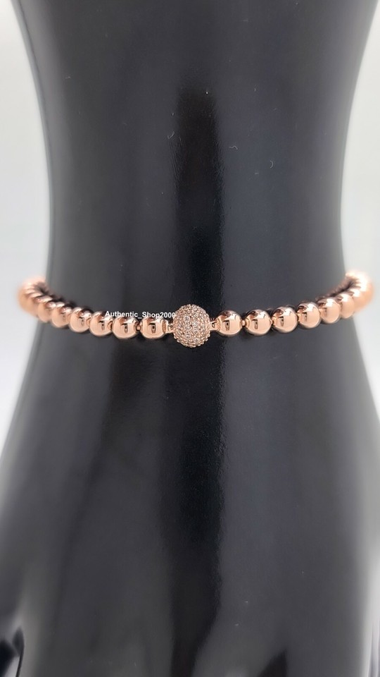 NEW Authentic PANDORA Rose Gold Beads & Pave CZ Logo Clasp Bracelet ...
