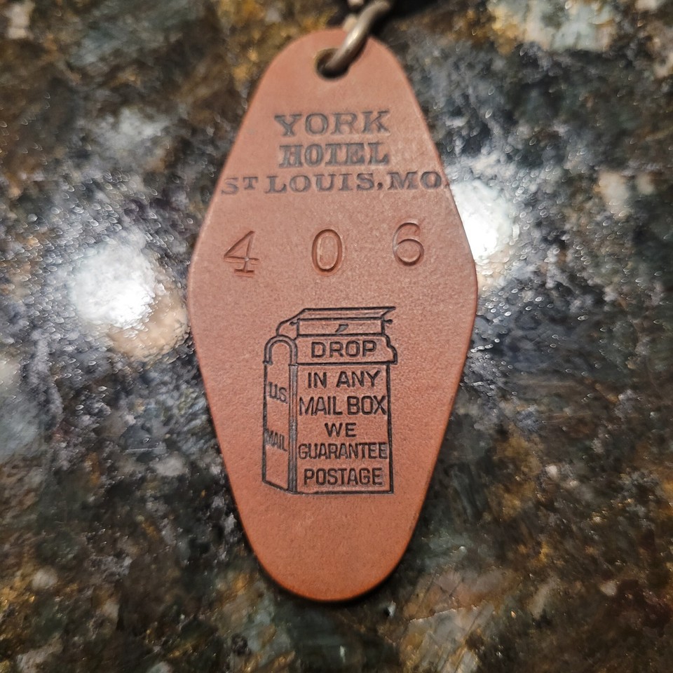 Antique RARE Hotel York St Louis Guest Room Key & Leather Fob | eBay