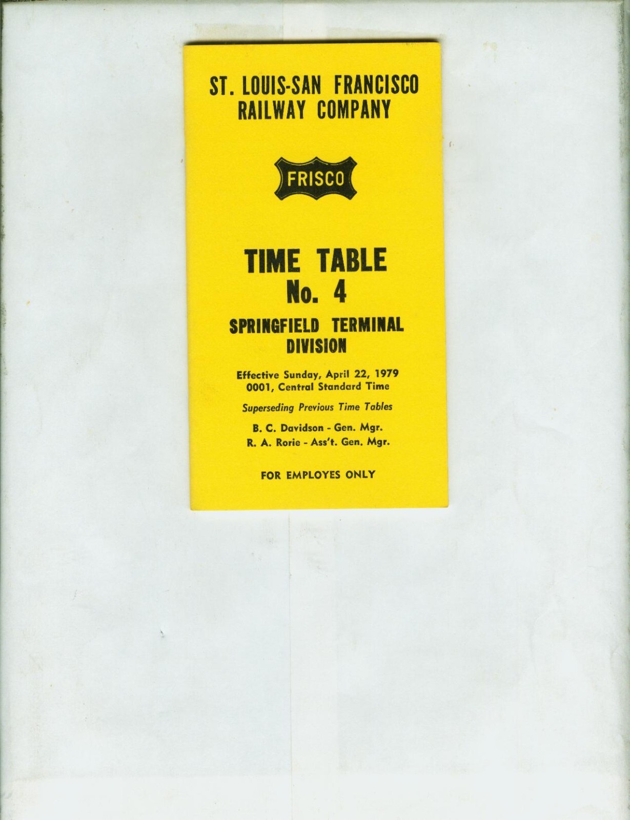 SL-SF (FRISCO) ETT TIMETABLE SPRINGFIELD TERMINAL DIV. #4 4-22-1979 31 ...