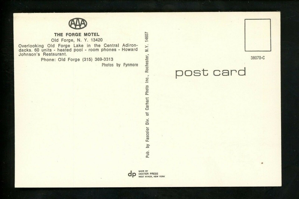 Motel Hotel Postcard New York NY Old Forge The Forge Motel pool interior chrome | eBay