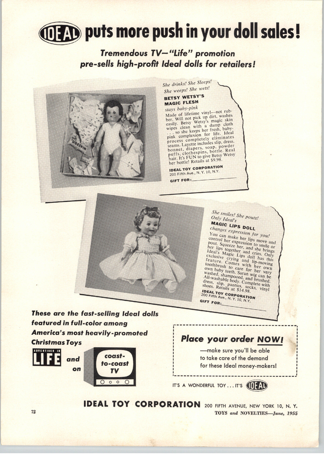 1955 PAPER AD Ideal Toy Doll Betsy Wetsy Magic Flesh Magic Lips Dolls ...