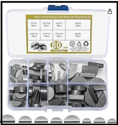 Woodruff Key Assortment Kit, 80Pcs Metric Woodruff Keys, Half Moon Keys ...