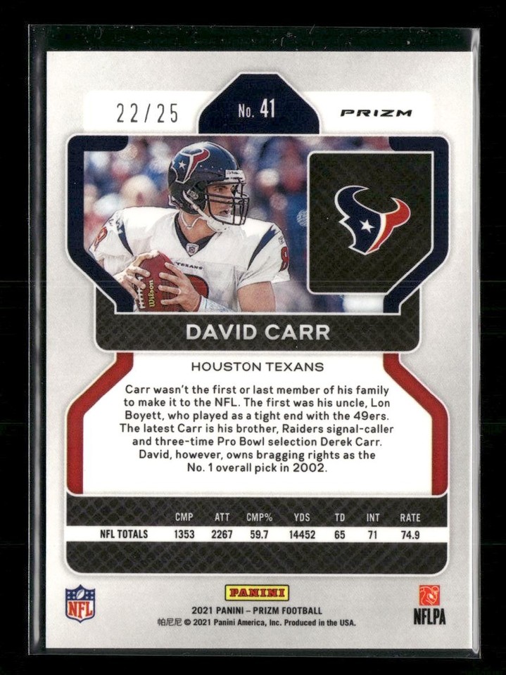2021 Panini Prizm #41 David Carr Blue Shimmer #/25 | eBay