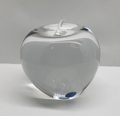 Beautiful Crystal Glass Apple Paperweight Larson w/ Sticker, Signed | eBay