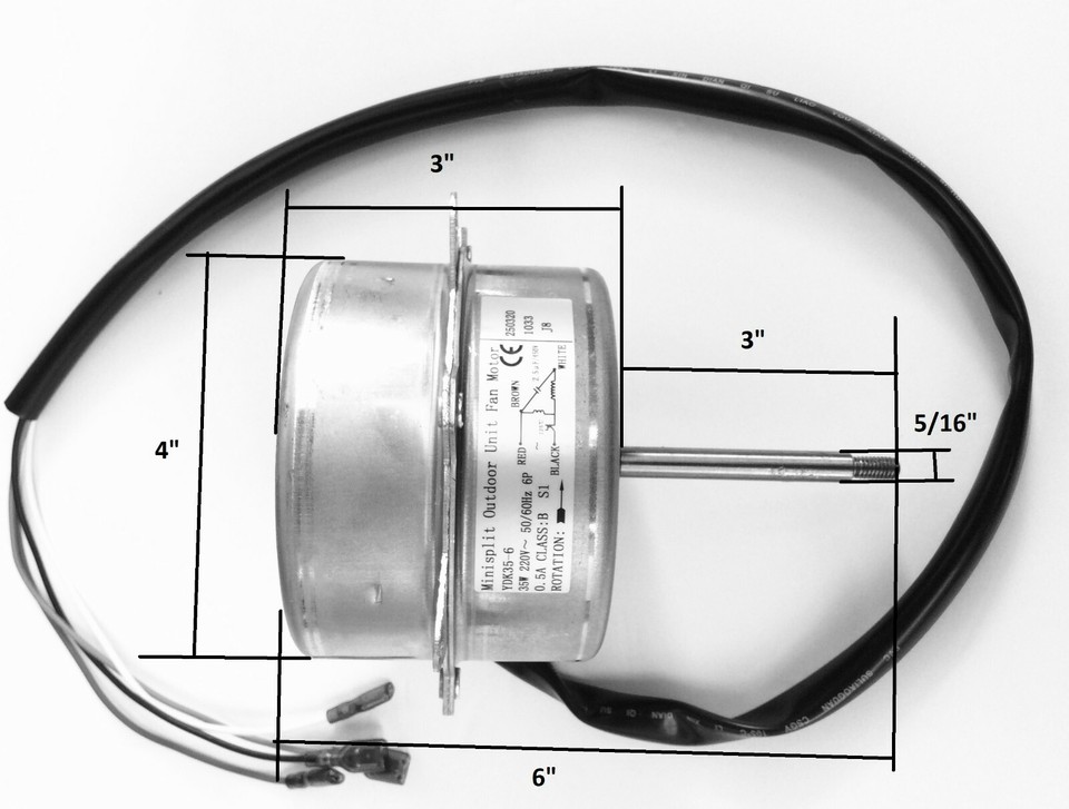 35 WATT MINI SPLIT CONDENSER FAN MOTOR 220V/50-60Hz-5/16" SHAFT ...