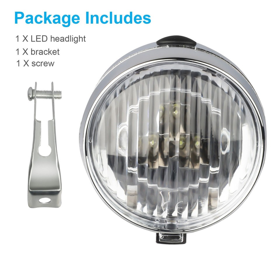 2Pcs Silver Vintage Bicycle LED Classical Retro Headlight Front Light ...