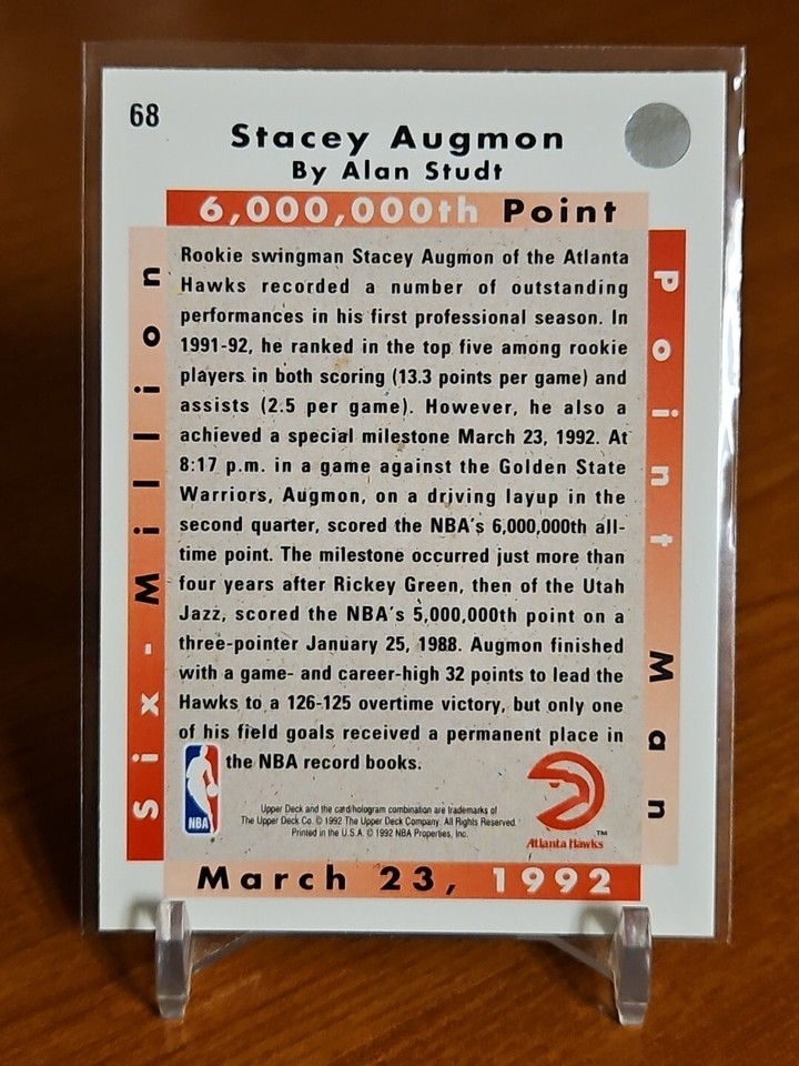 1992-93 Upper Deck Stacey Augmon Atlanta Hawks #68 | eBay