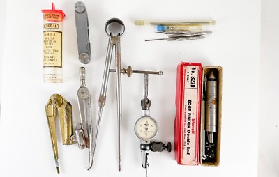 Vintage Machinist Tool Lot Bits Calipers Compass Gauge Meters Mixed ...