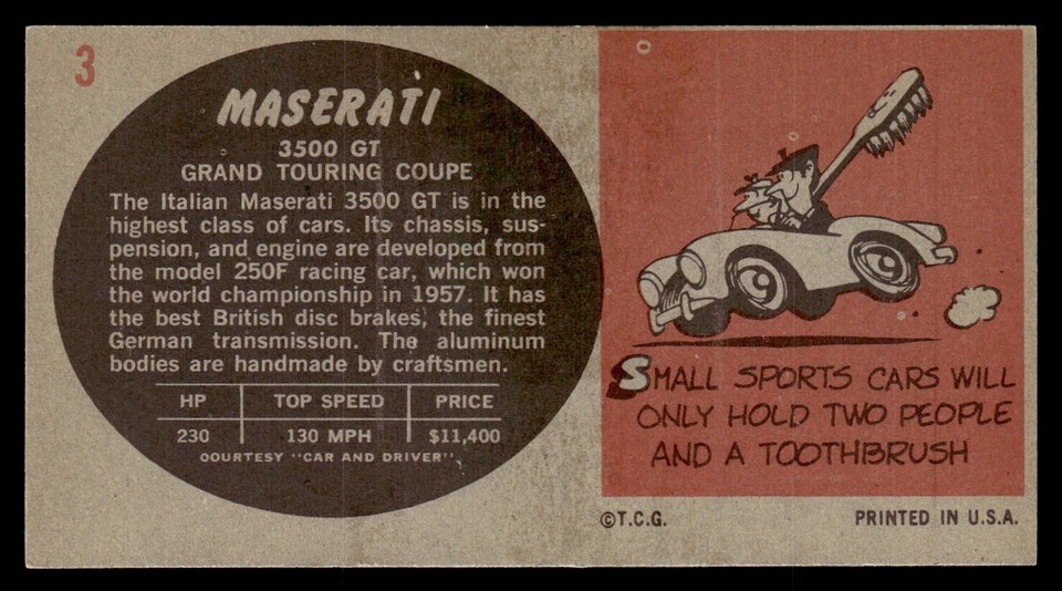 1961 Topps Sports Cars #3 Maserati NM | eBay