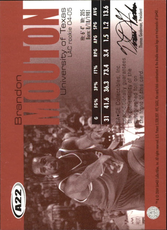 2004 SAGE Autographs #A22 Brandon Mouton/530 | eBay