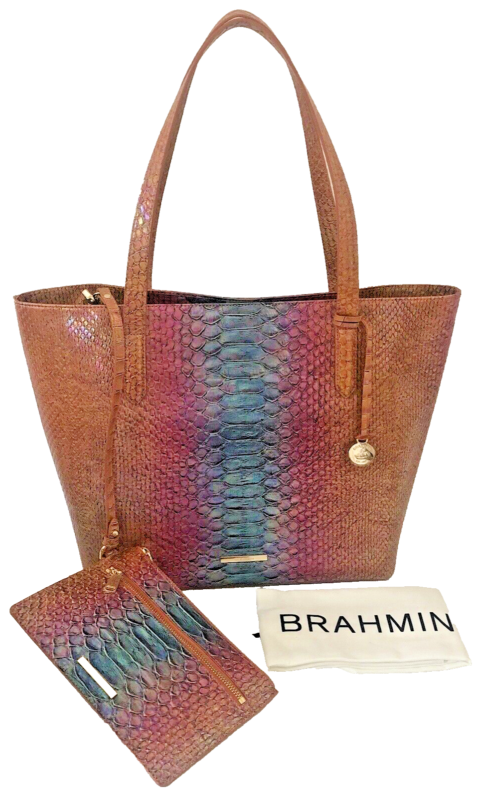 BRAHMIN Brooke MULTI STELLARIS Snake Leather Tote Bag Purse Brown Blue ...