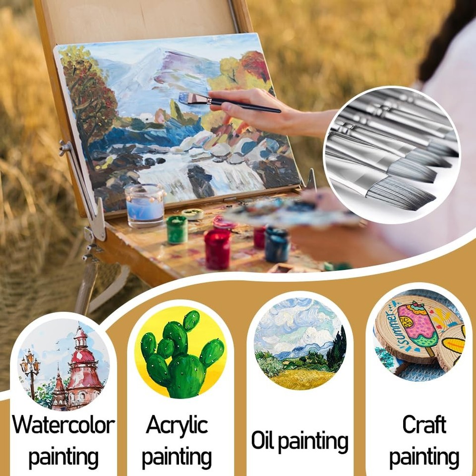 12 Pack Artist Paint Brush Set Watercolor Acrylic Gouache Oil Tempera ...