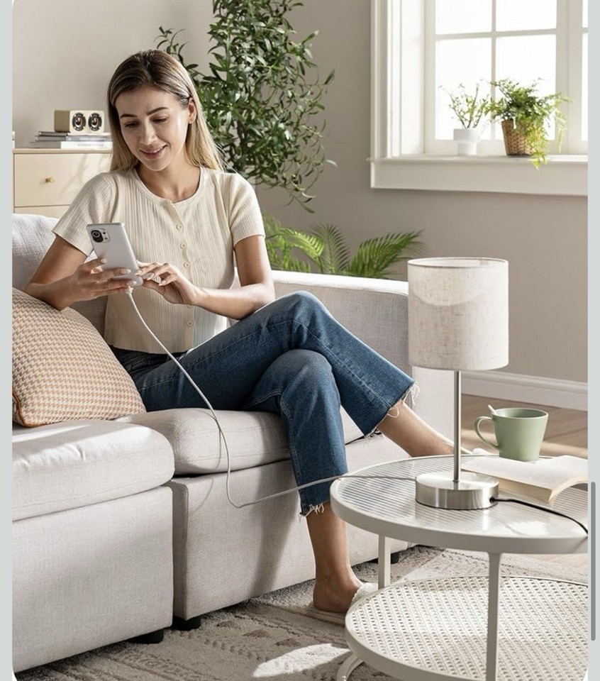 EDISHINE Table Lamps Set of 2, Dimmable Touch Bedside Lamps,, USB ...