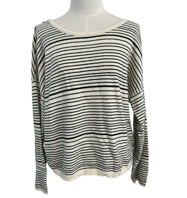 NWT Hem & Thread striped sweater womens size medium cream black Tie ...