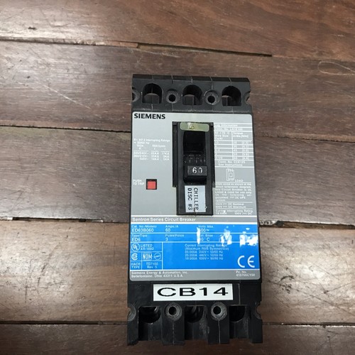 SIEMENS ED63B060 CIRCUIT BREAKER 60A 3P 600V Sentron Series Lug LN1E100 ...
