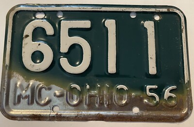 1956 Ohio Motorcycle License Plate Tag OH MC 100% All Original 6511 OH ...