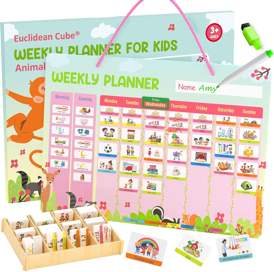 Visual Timetable Weekly Planner for Kids - Magnetic Schedule Board with ...