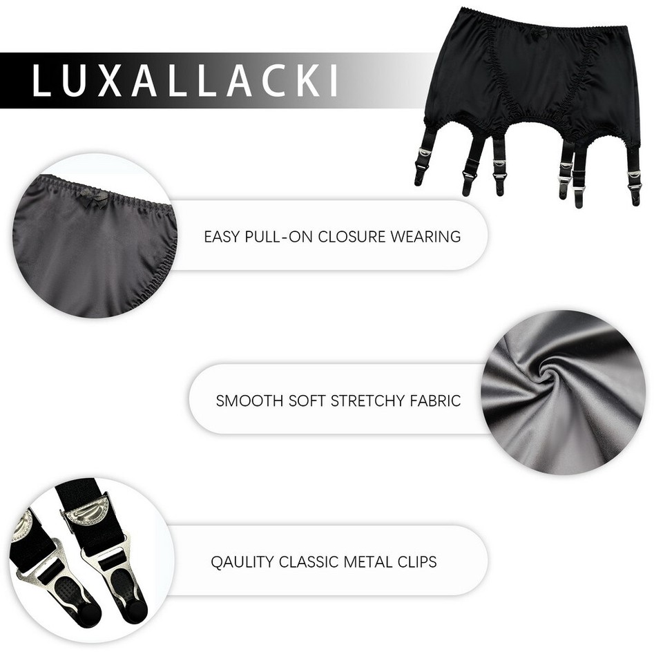 Luxallacki Silky Satin Pull-on Garter Girdle with 6 Straps Suspender ...