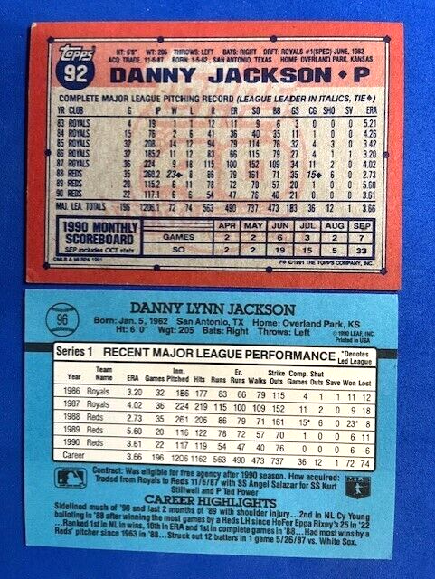 MLB - Danny Jackson 1991 Topps 40th Anniv & 1991 Donruss Baseball ...