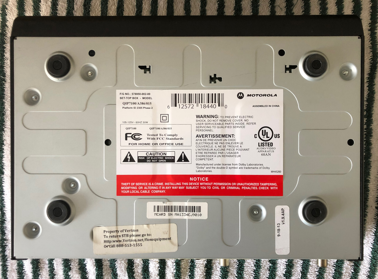 MOTOROLA QIP7100 2, Set-Top Box Cable Receiver, Verizon | eBay