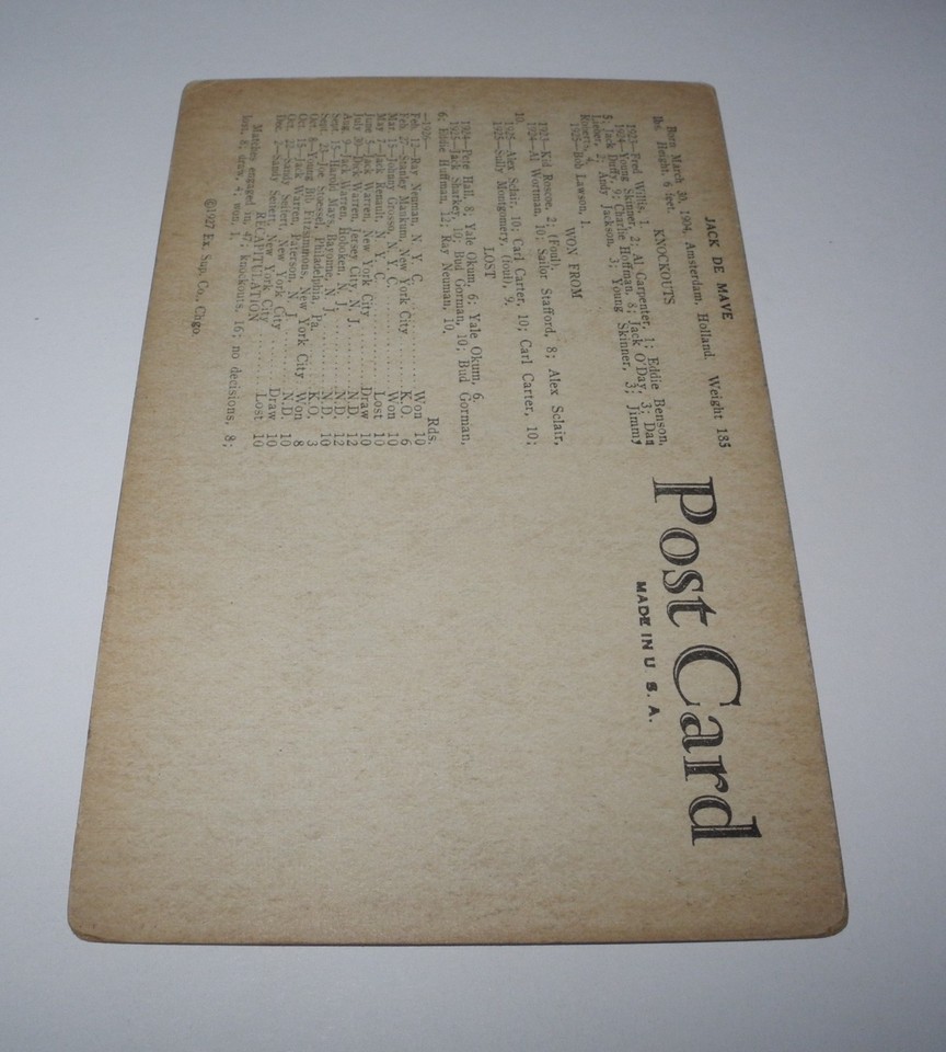 1927 Boxing Advertising Ephemera Exhibit Card Photo Postcard Jack ...