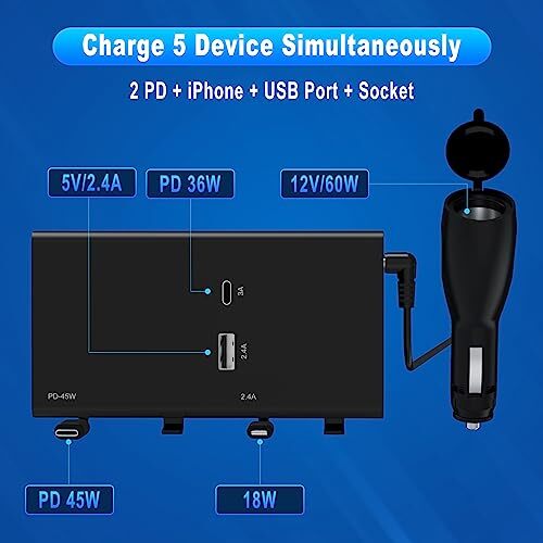 Multi Car Retractable Backseat Car Charger 5 in 1 Car Charging Station ...