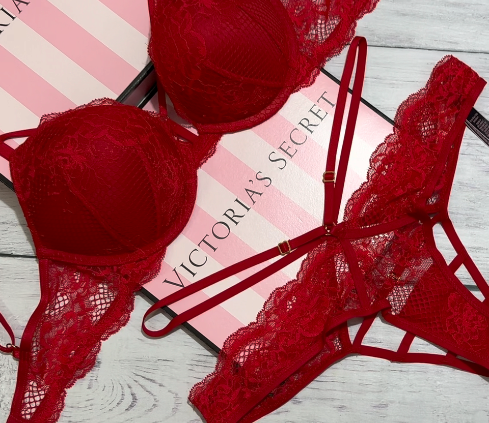 Victoria's Secret Bombshell add 2 cups Fishnet Push Up Bra Brazilian ...