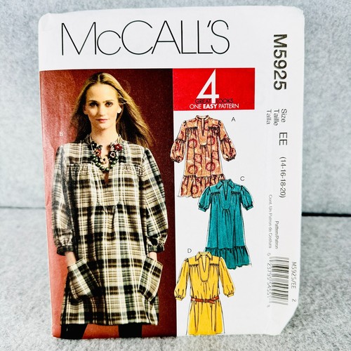 McCalls 5925 Plus Size Dress Loose Ruffle Slit Neck Misses 14 20 Sewing ...