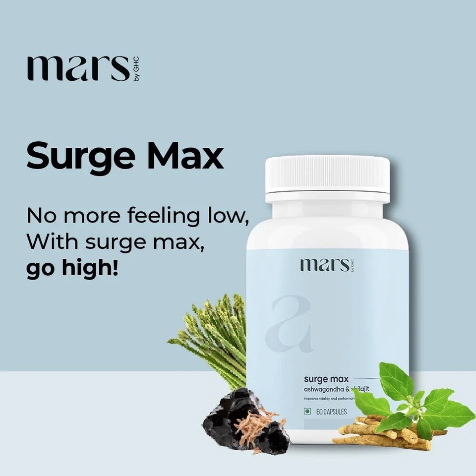 Mars by GHC Surge Max With Shilajit, Ashwagandha, Gokshura 60 Caps New ...